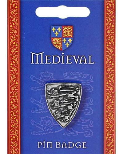 Medieval 3 Lions Pin Badge - Pewter